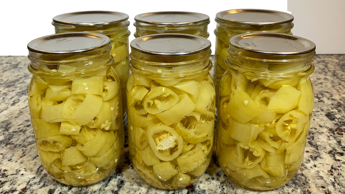 Banana peppers in a jar store